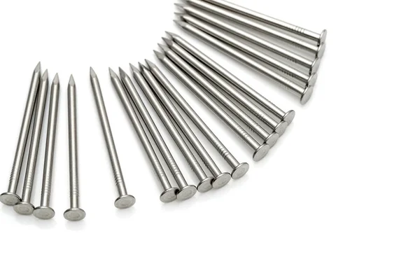 Pile Silver Metallic Nails Isolated White Background — Stock Photo ...