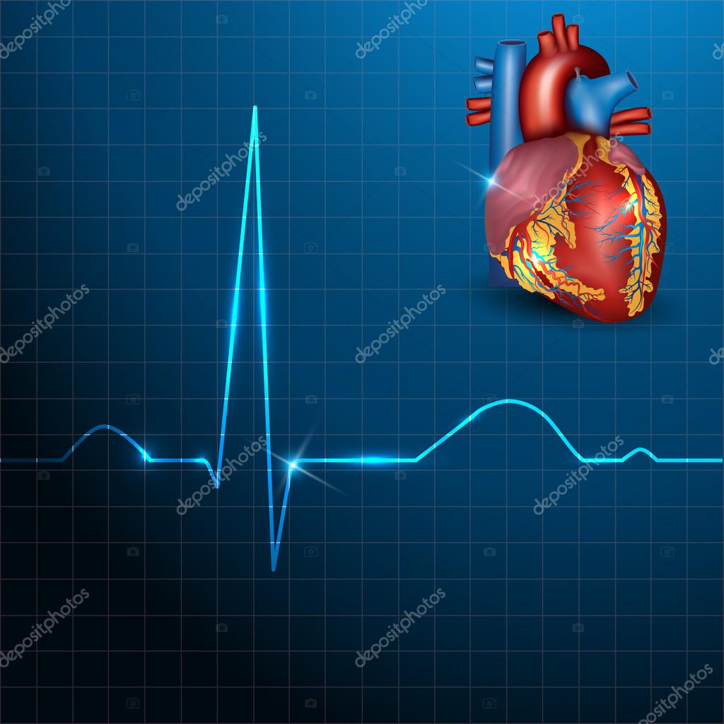 Ritmo del corazón humano sobre un hermoso fondo azul con luz sha 2023