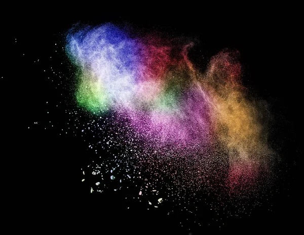 Colorful Dust Particle Explosion Isolated on Black Background — Stock ...