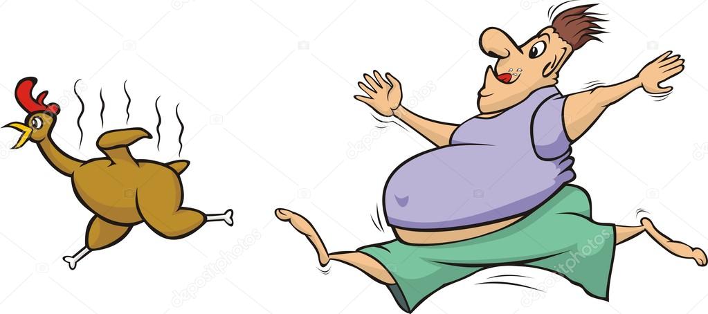 Fat man chasing a grilled chicken Stock Vector by ©ciuciumama 17633767