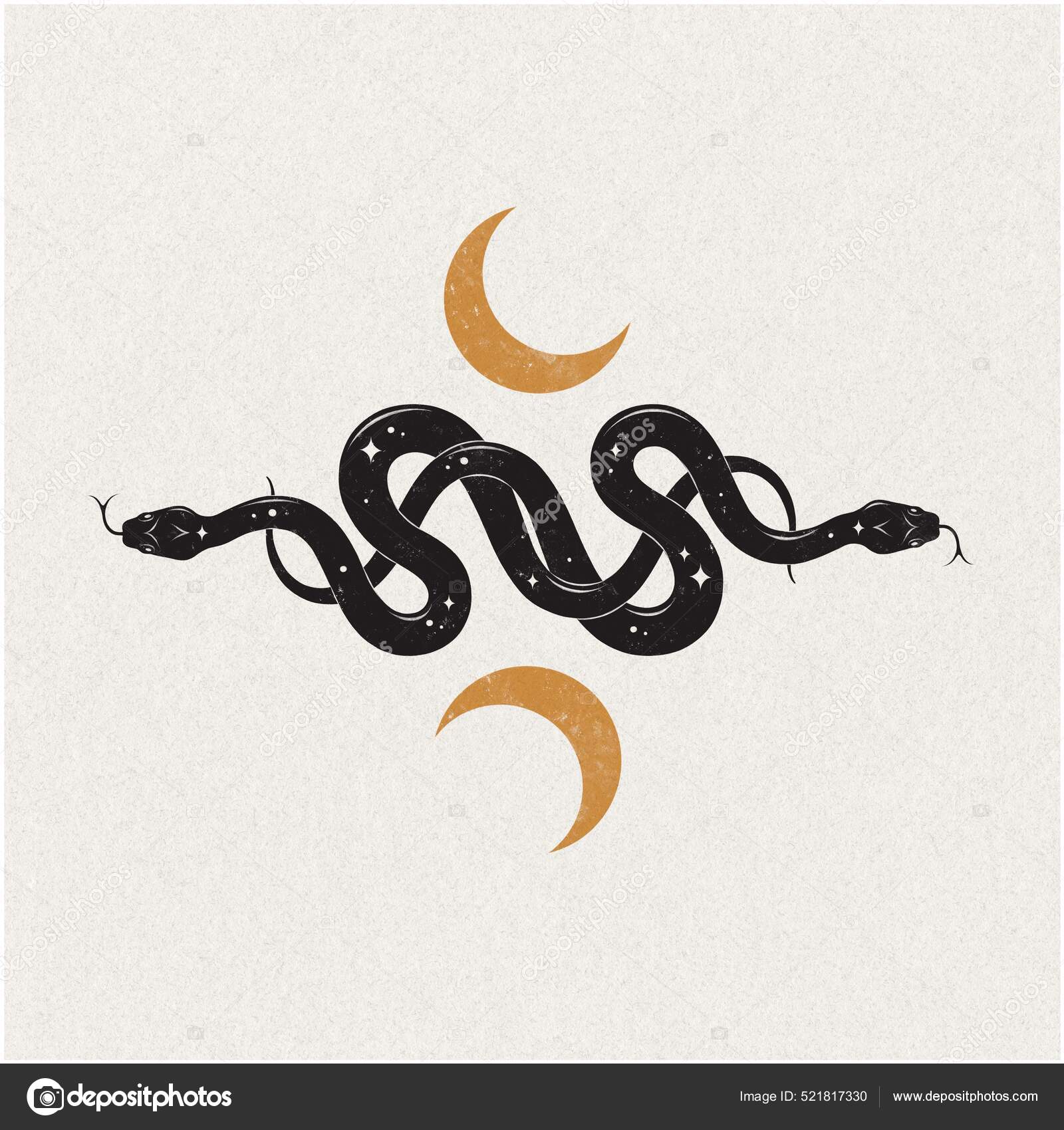 Serpent and moon vintage paper hand drawn illustration spiritual mystic ...