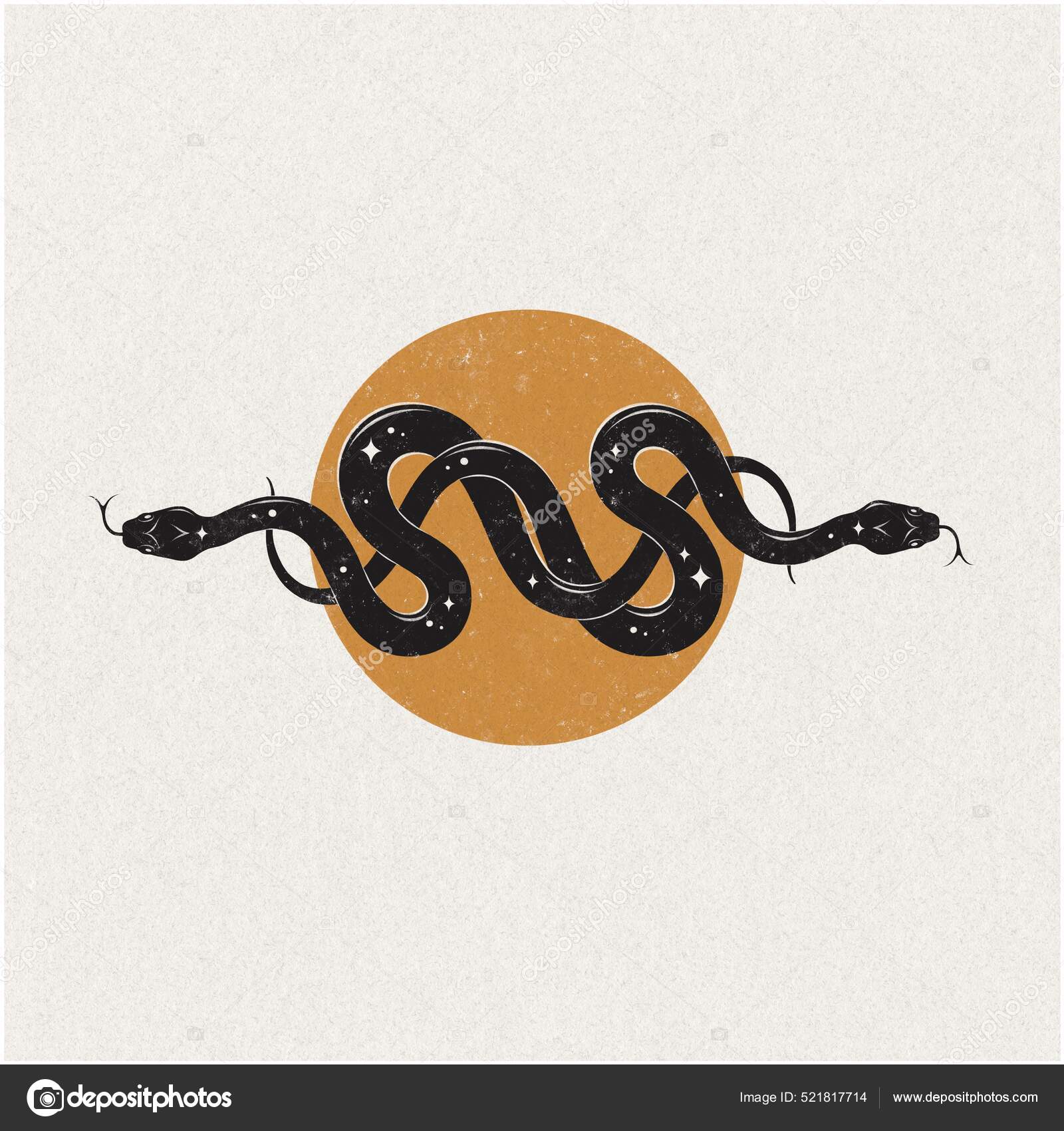 Serpent and moon vintage paper hand drawn illustration spiritual mystic ...