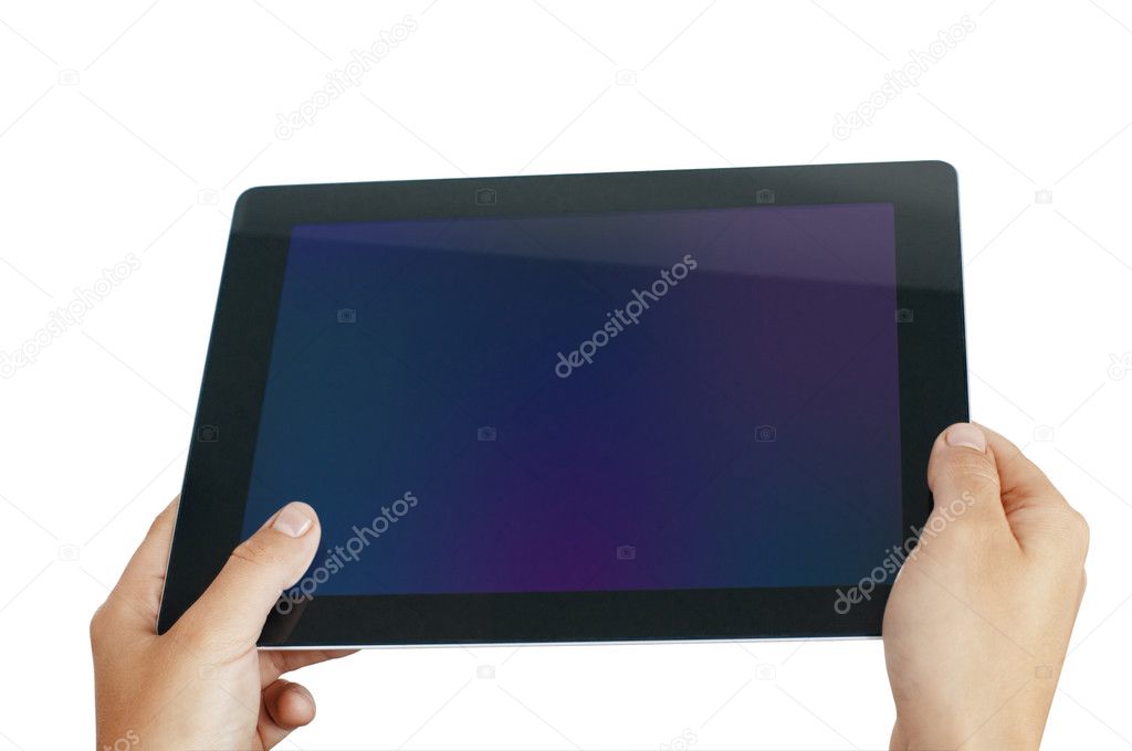 Hands holding mobile pad Stock Photo by ©varuna 36491229