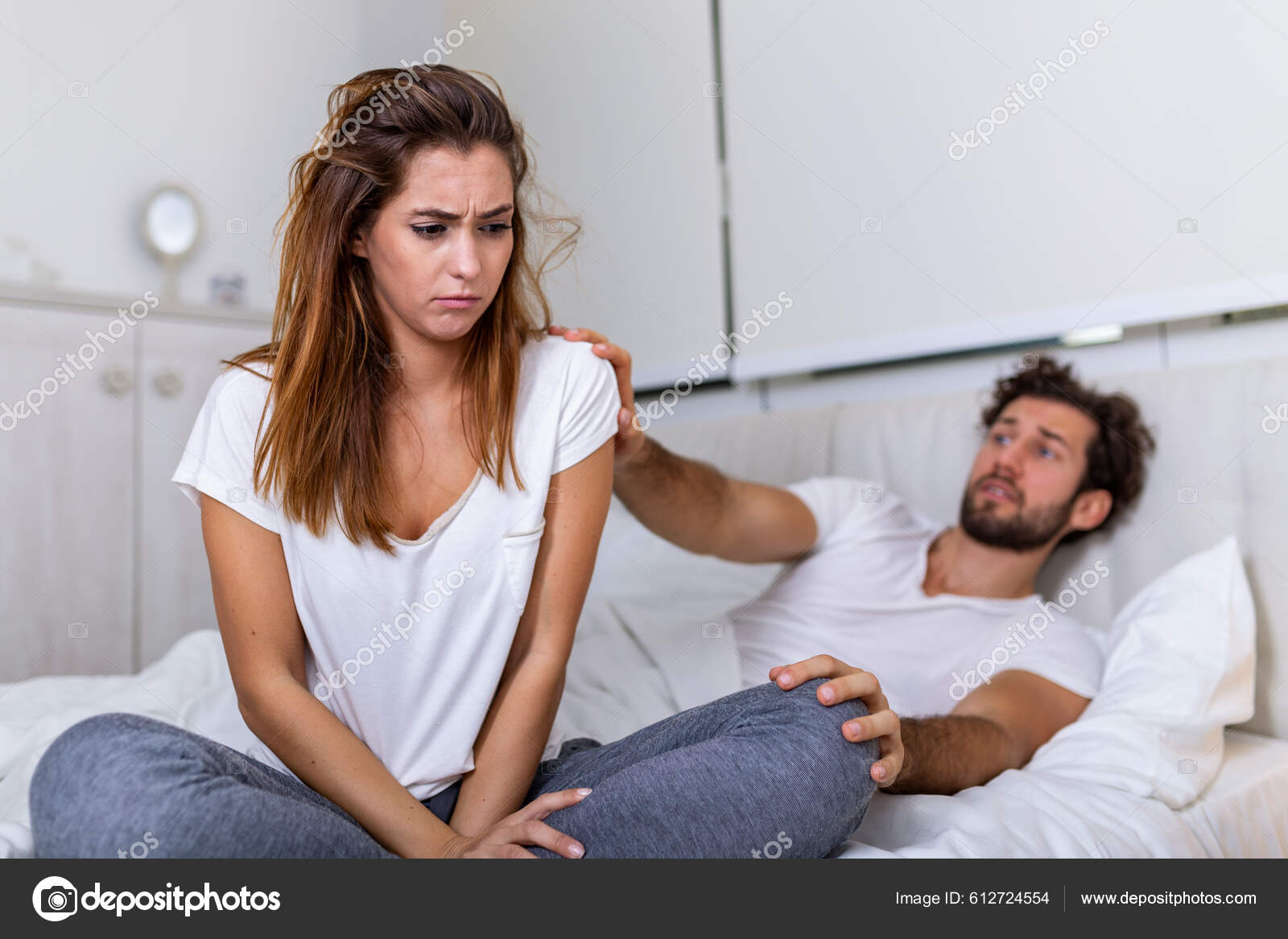 Frustrated Sad Girlfriend Sit Bed Think Relationship Problems ...
