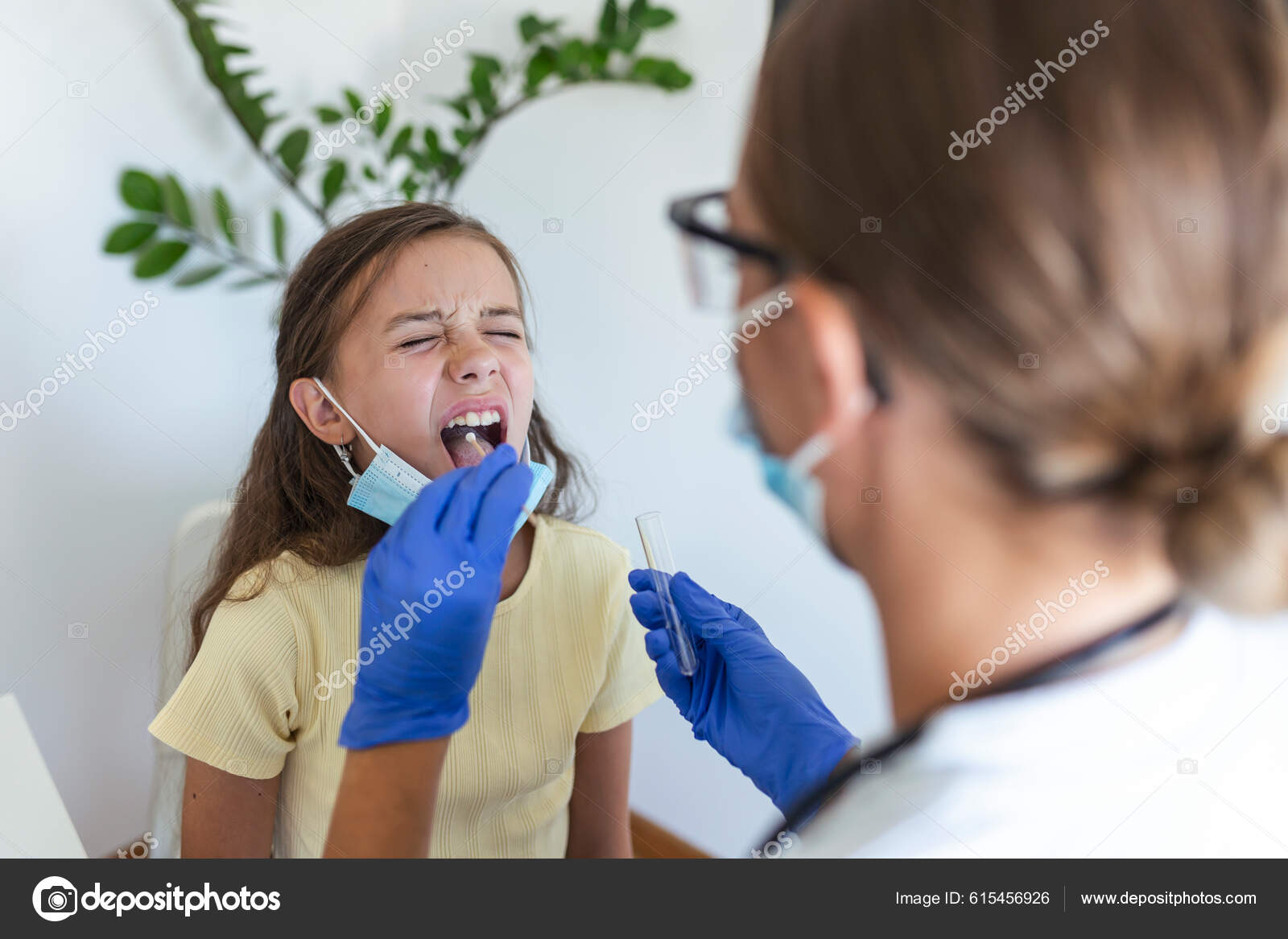 Nurse Performing Mouth Swab Test Little Child Girl Going Pcr — Stock ...