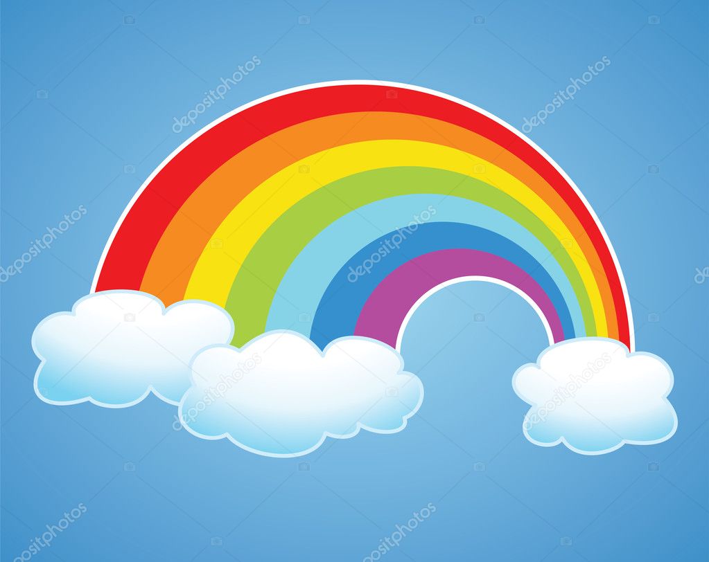 Vector arcoiris y nubes en el cielo — Vector stock © dmstudio #13515577