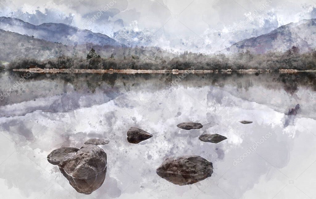 Pintura digital en acuarela de la imagen épica dramática del paisaje ...