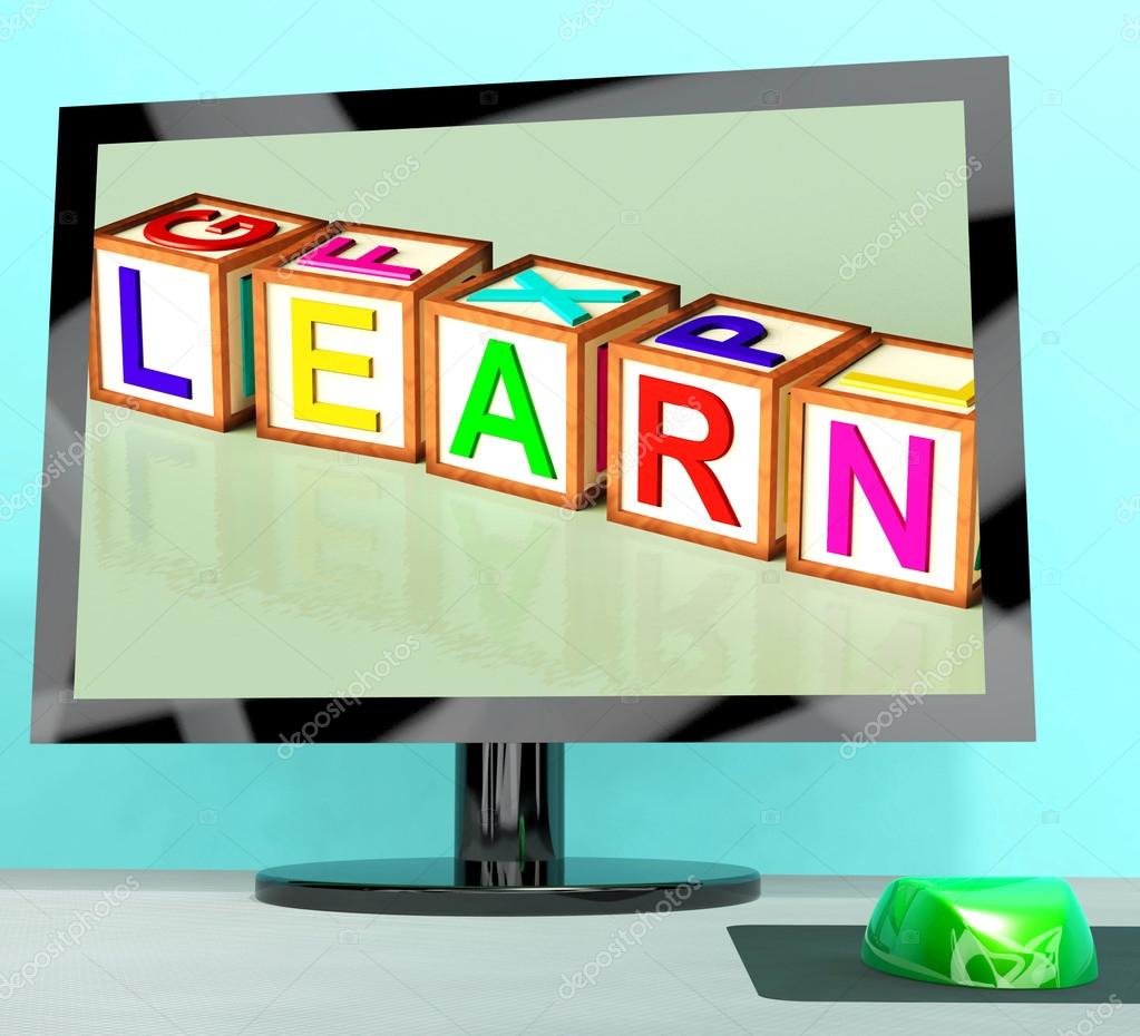 Learn Blocks On Computer Screen Showing Online Kids Education Stock ...
