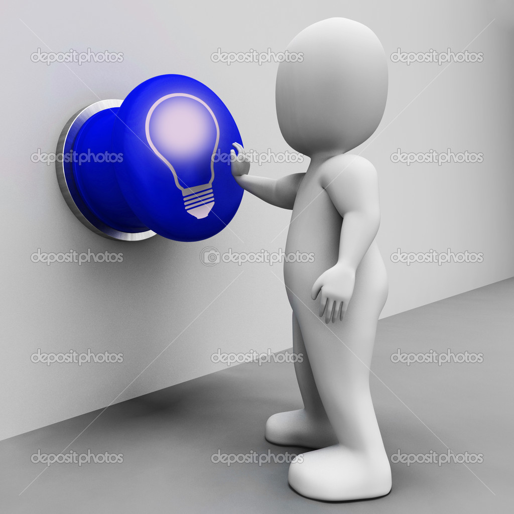 Light Bulb Button Shows Lit Up Or Bright Idea — Stock Photo ...