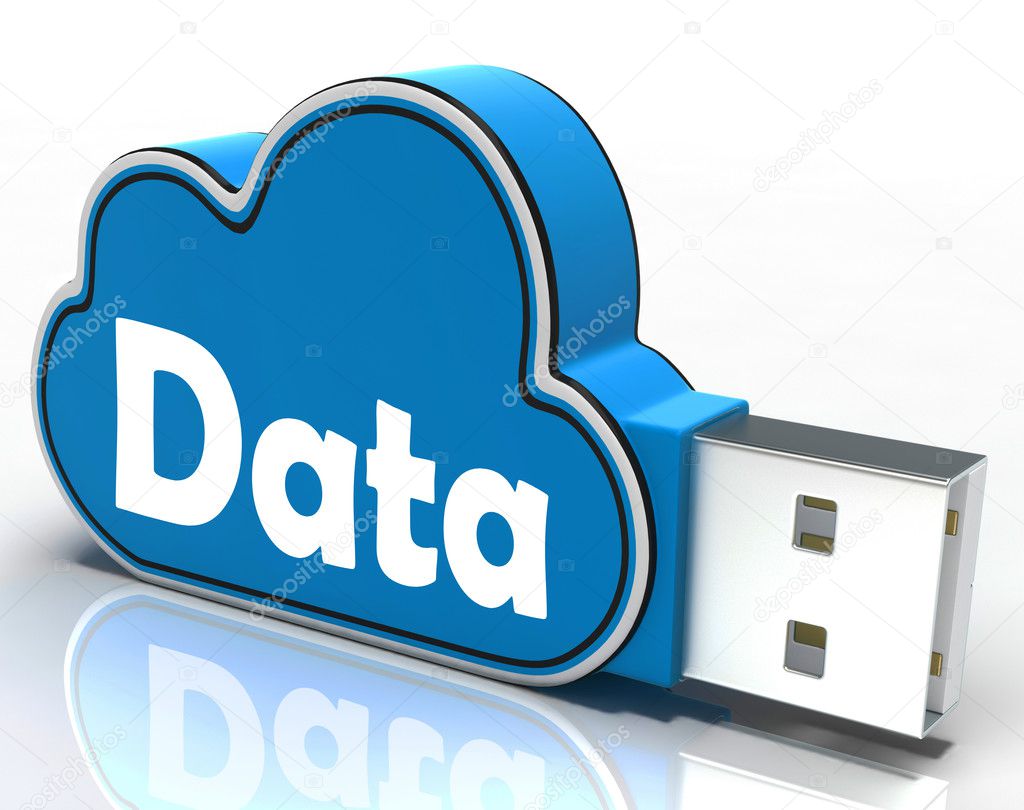 Data Cloud Pen drive Shows Digital Files And Dataflow — Stock Photo ...