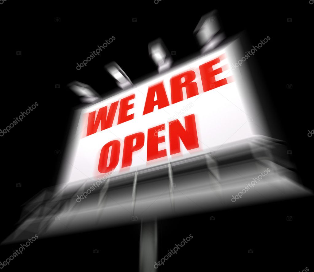 We are Open Sign Displays Grand Opening and Inauguration — Stock Photo ...