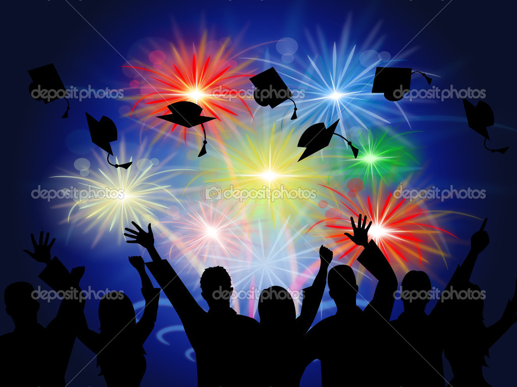 Fireworks Education Shows New Grad And Achievement — Stock Photo ...