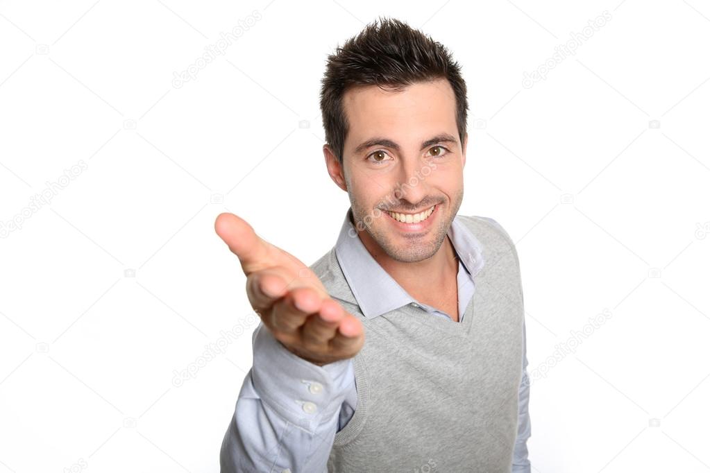 Hombre señalando la mano hacia la cámara — Foto de stock © Goodluz ... Hombre señalando la mano hacia la cámara — Foto de stock © Goodluz ...