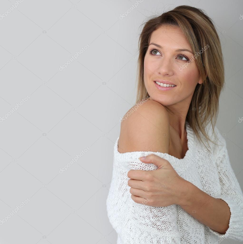 Woman with hand on shoulder — Stock Photo © Goodluz #41333323