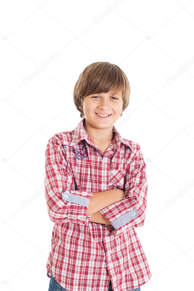 Cute European teen boy on white background — Stock Photo © Smirno #34865987