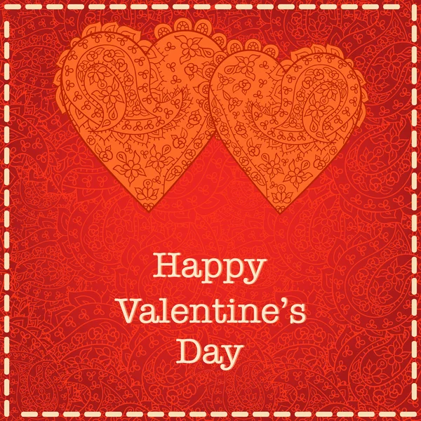 Red heart Valentines day card with lace floral background Stock Vector ...