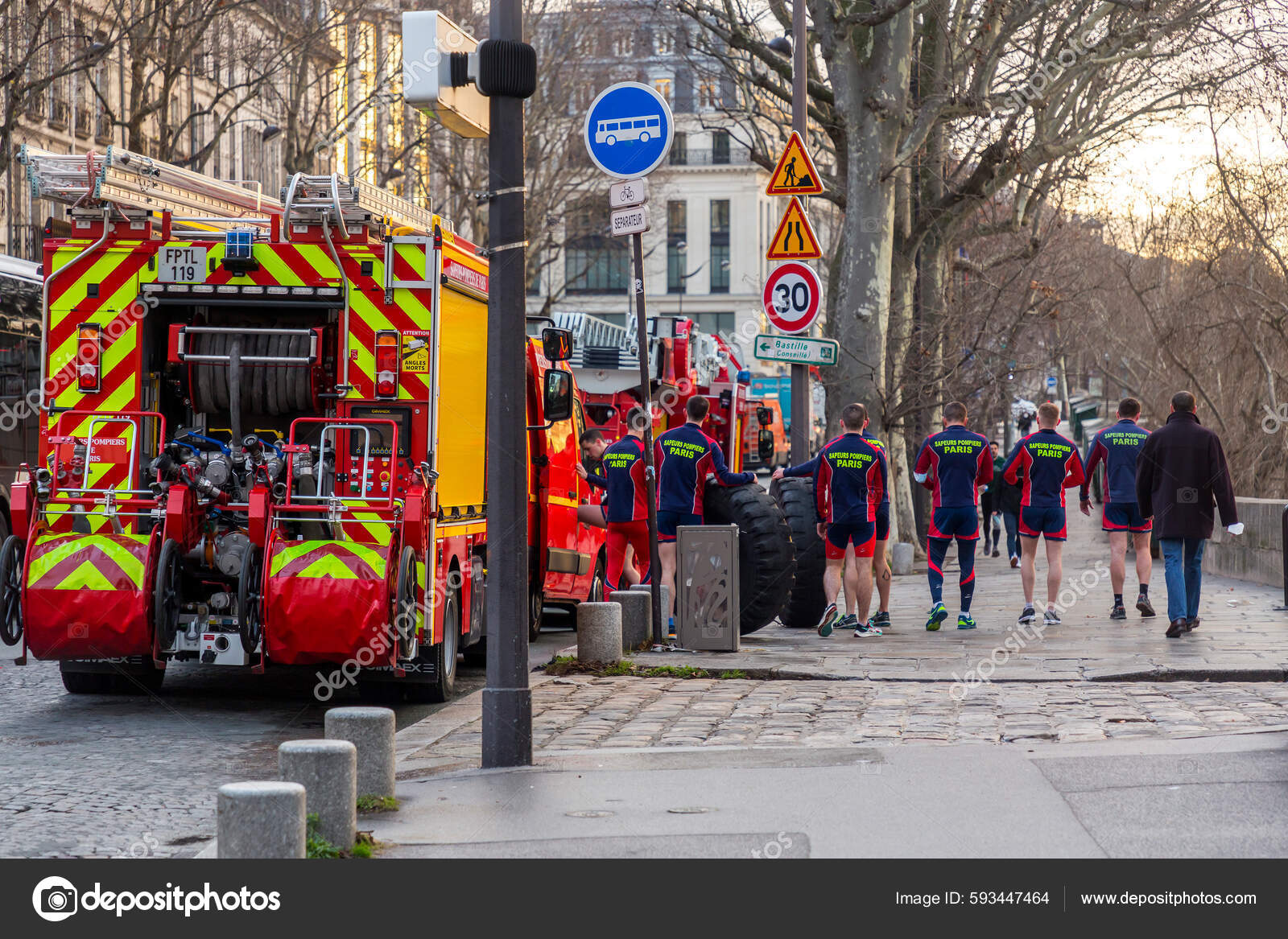 Paris France January 2022 Firefighter Team Paris City Practising ...