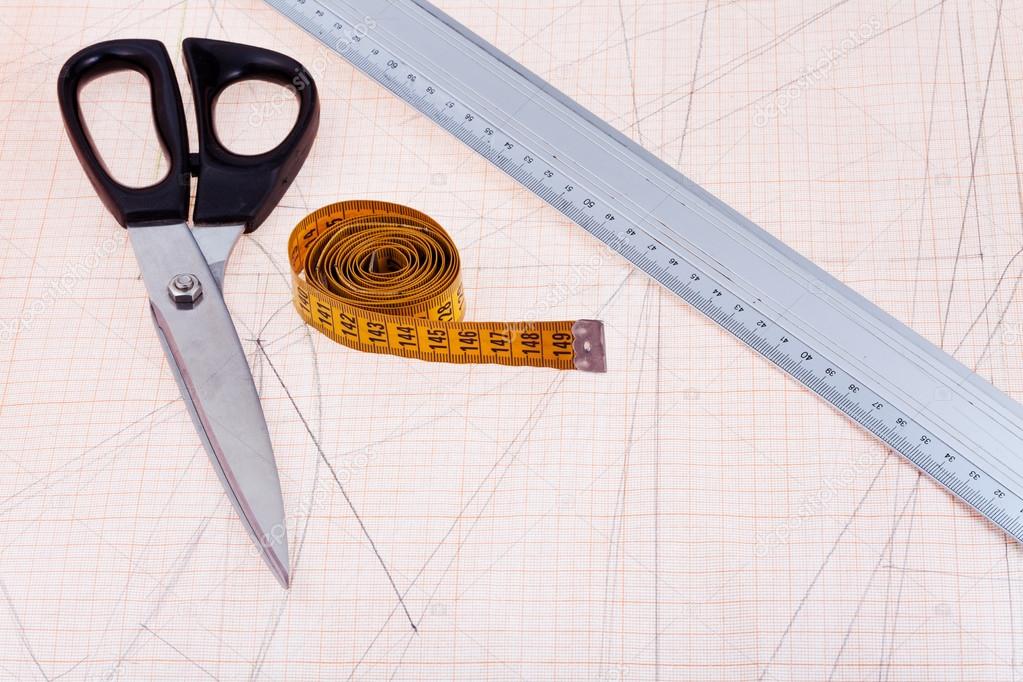 Tailor instruments at graph paper — Stock Photo © vvoennyy #24973093