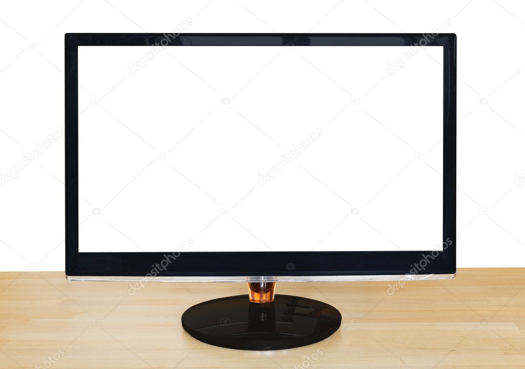 Front view of computer black widescreen display — Stock Photo ...