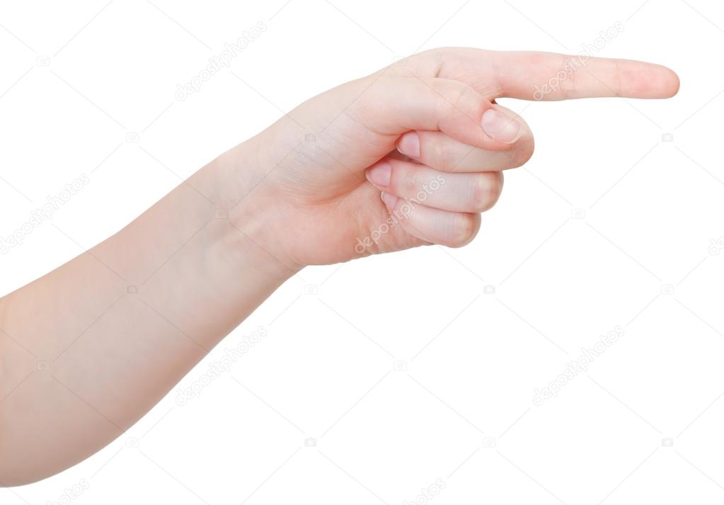 vista lateral del dedo índice que señala - gesto de la mano 2023