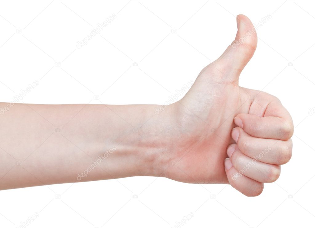 Side view of thumb up - hand gesture Stock Photo by ©vvoennyy 48390483