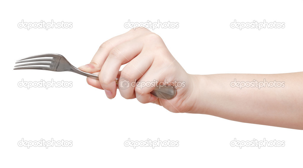 Fork in hand isolated on white Stock Photo by ©vvoennyy 48417479