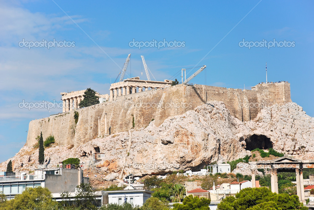 Reconstruction of temples on Acropolis hill, Athens — Stock Photo ...