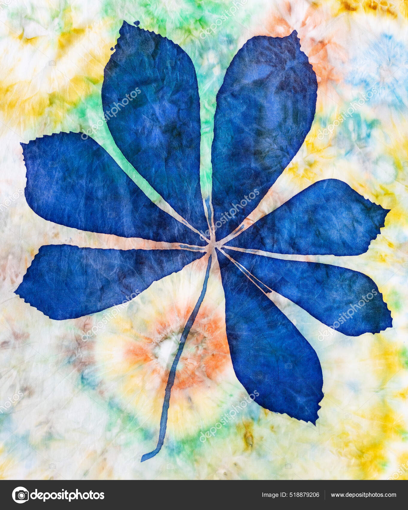 Hand Painted Blue Chestnut Leaf Silk Scarf Abstract Pattern Tie Stock ...