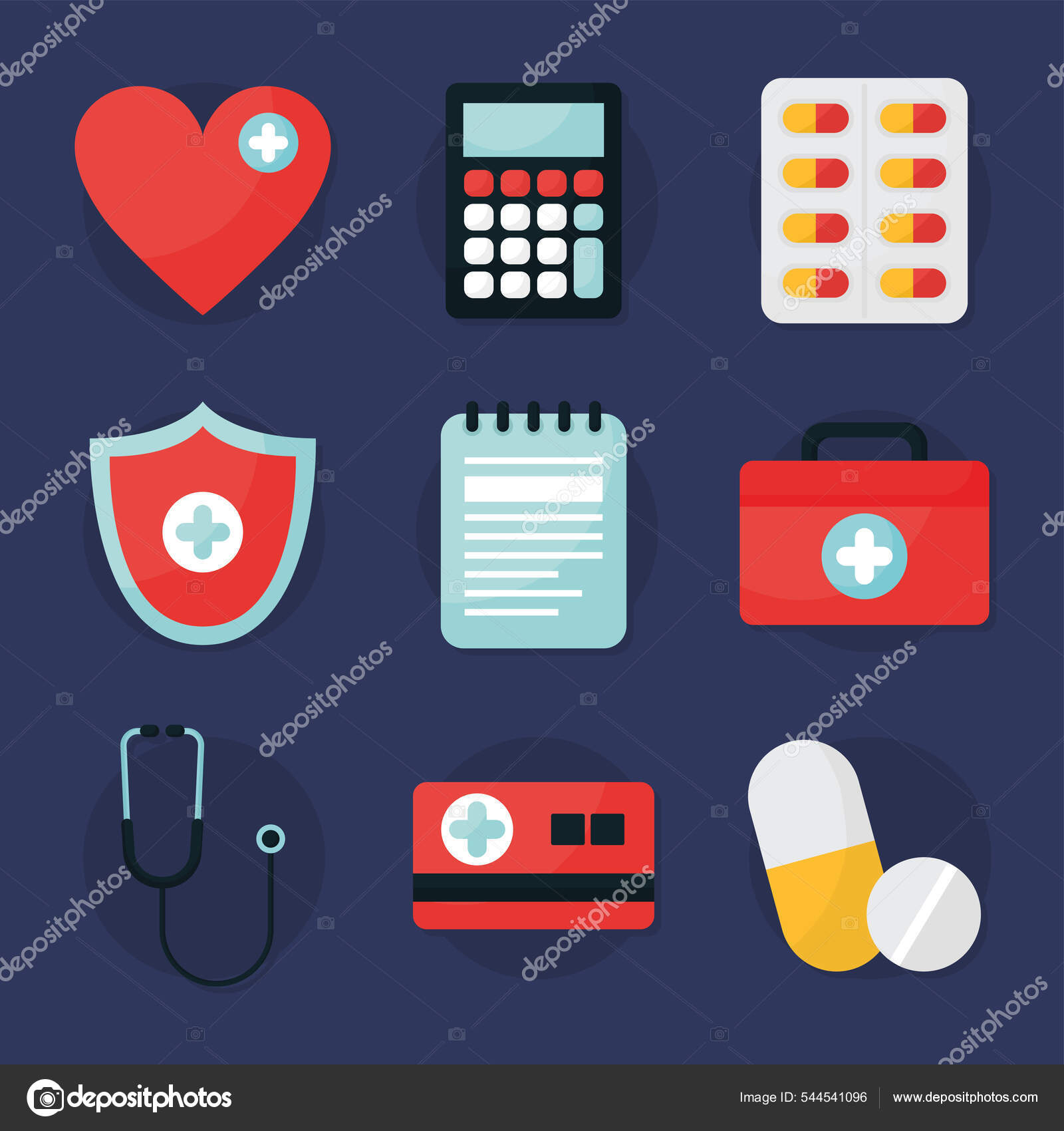 Nine health insurance items Stock Vector Image by ©grgroupstock #544541096