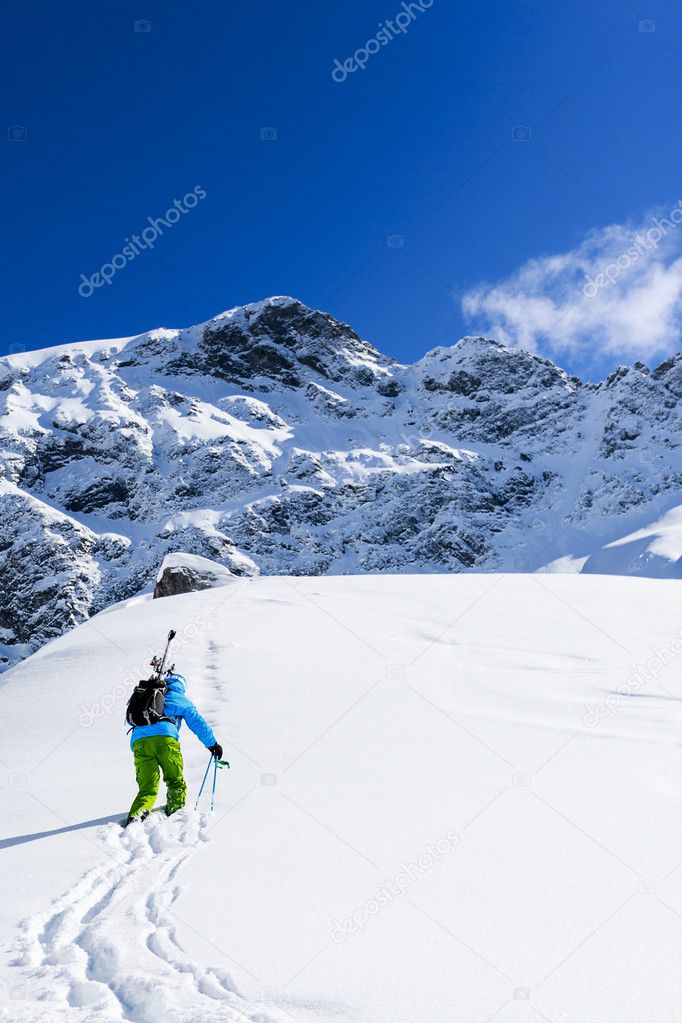 Skiing, Skier, Freeride in fresh powder snow — Stock Photo © Gorilla ...