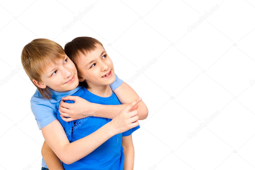 Pretty Caucasian brothers standing together Stock Photo by ©aletia 12842259
