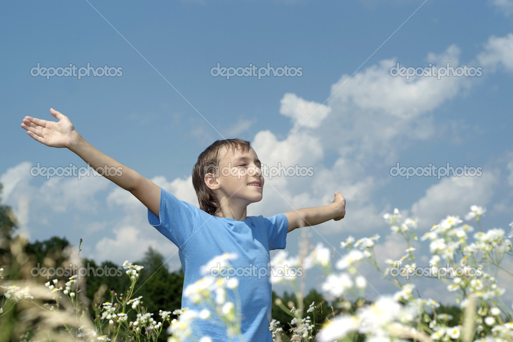 Happy boy enjoying fresh air Stock Photo by ©aletia 29179175