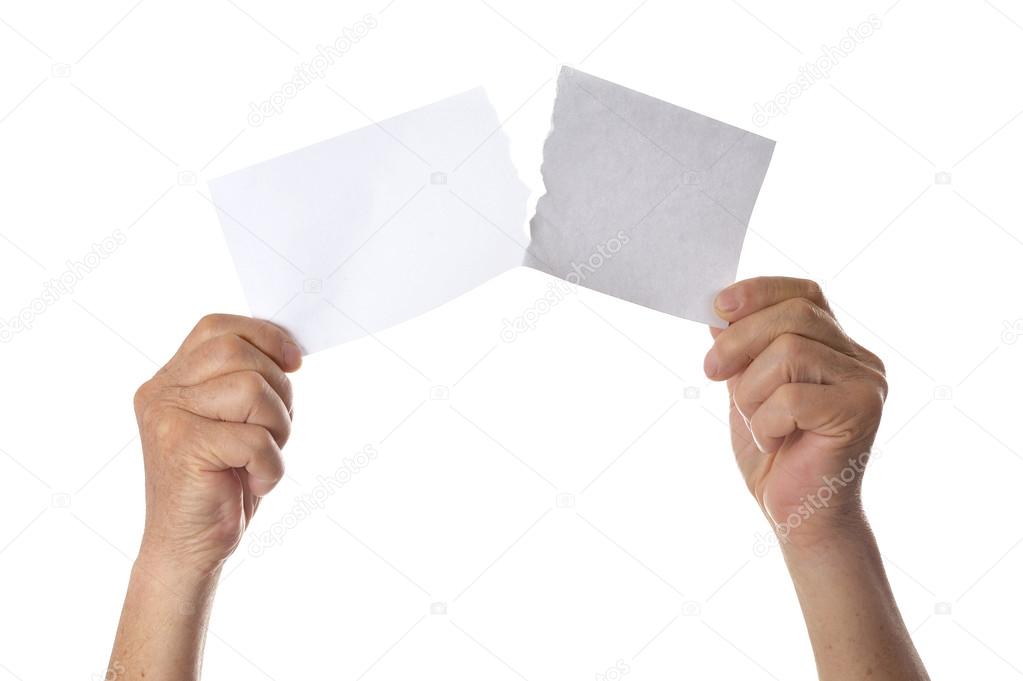 Hands tearing paper sheet Stock Photo by ©aletia 44249675