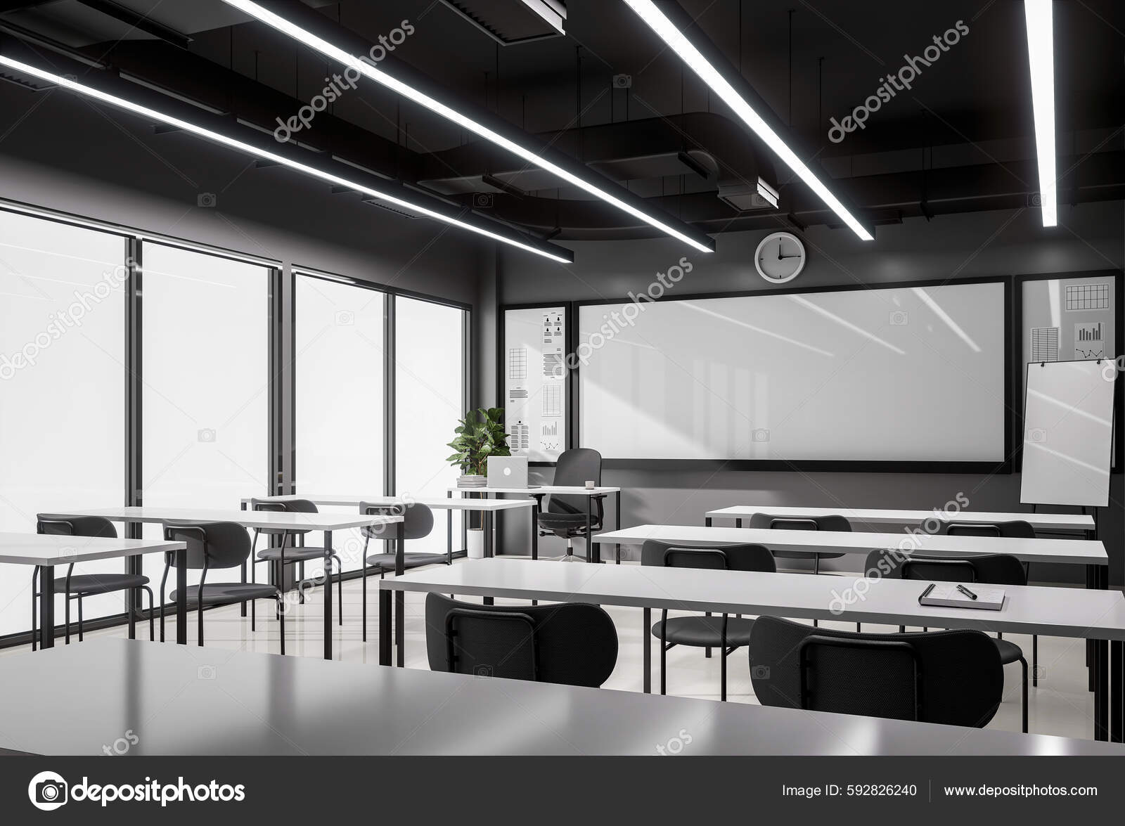 Modern Style Minimal Black White Classroom Render Rooms Have Gray ...