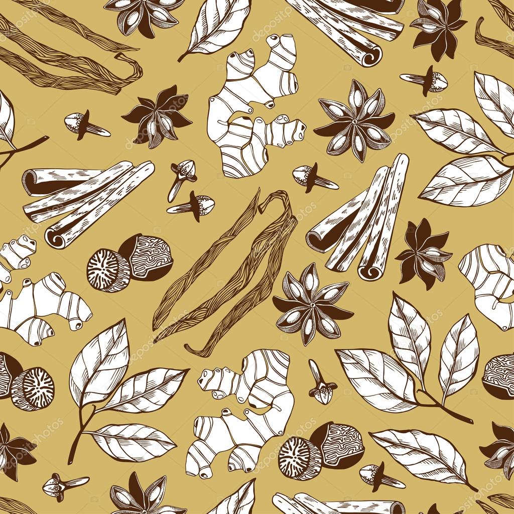 Seamless vector pattern with hand drawn spices. — Stock Vector © geraria #40543773