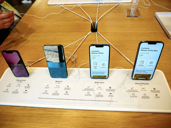 Rear view of all 2021 iPhone 13 versions smartphone Mini, Pro Max model ...