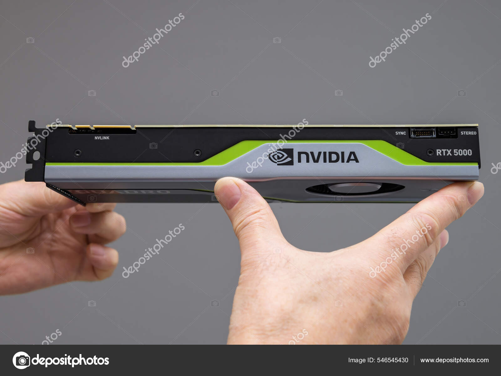 Senior engineer hands pov holding looking at new GPU Nvidia Quadro RTX ...