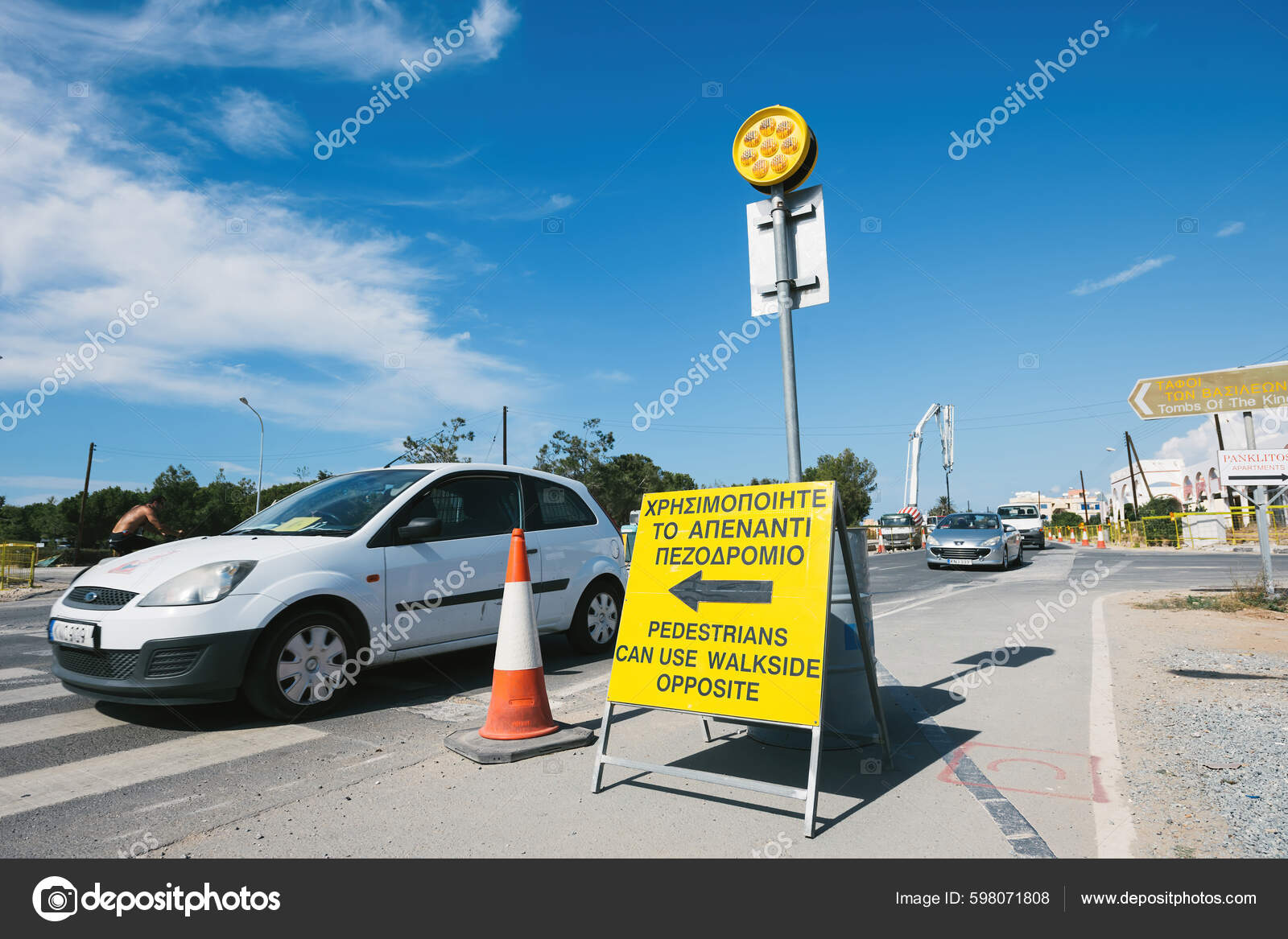 Paphos Cyprus Oct 2014 Pedestrians Can Use Walk Side Sign – Stock ...