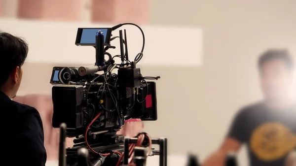 Recording video at studio. Camera records or filming for professional ...