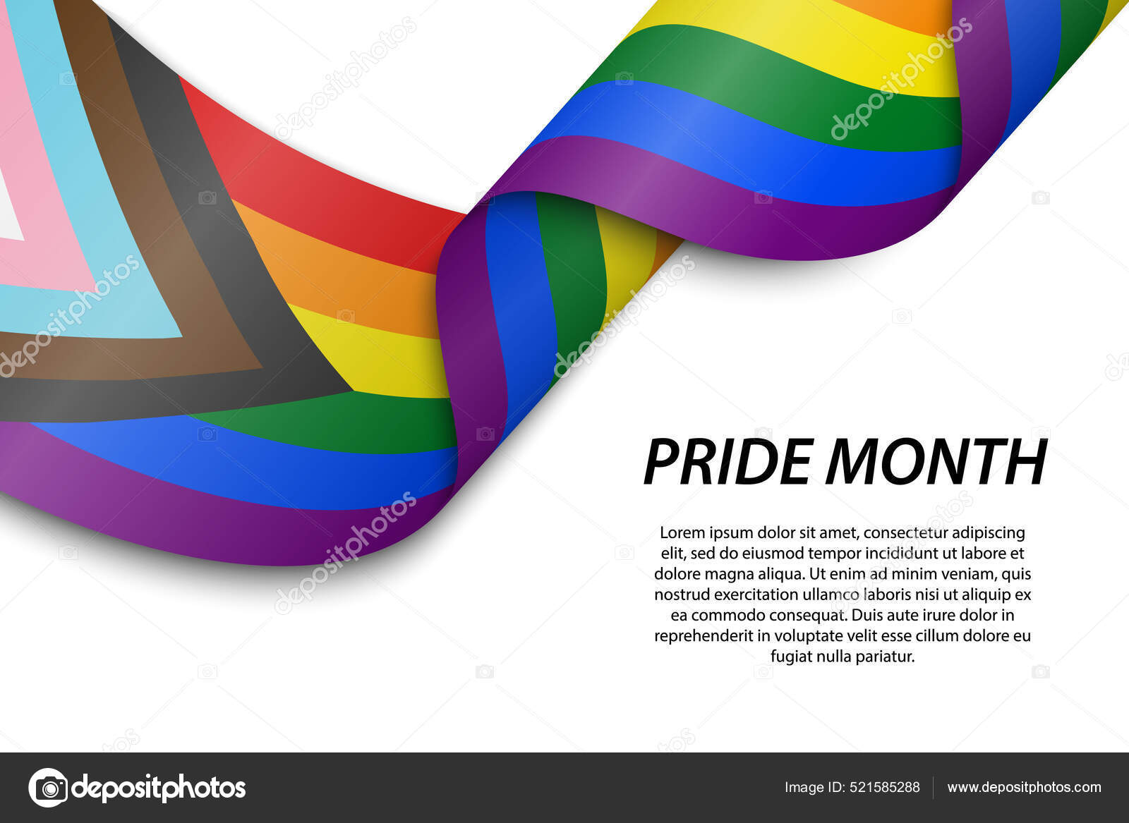 Waving Flag Progressive Pride White Background Banner Ribbon Vector ...