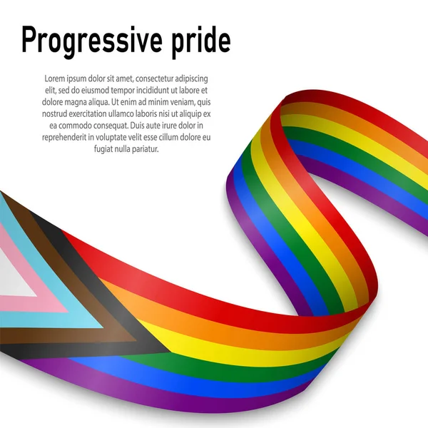 Waving Flag Progressive Pride White Background Banner Ribbon Vector ...