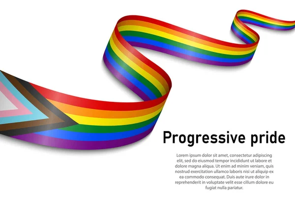 Waving Flag Progressive Pride White Background Banner Ribbon Vector ...