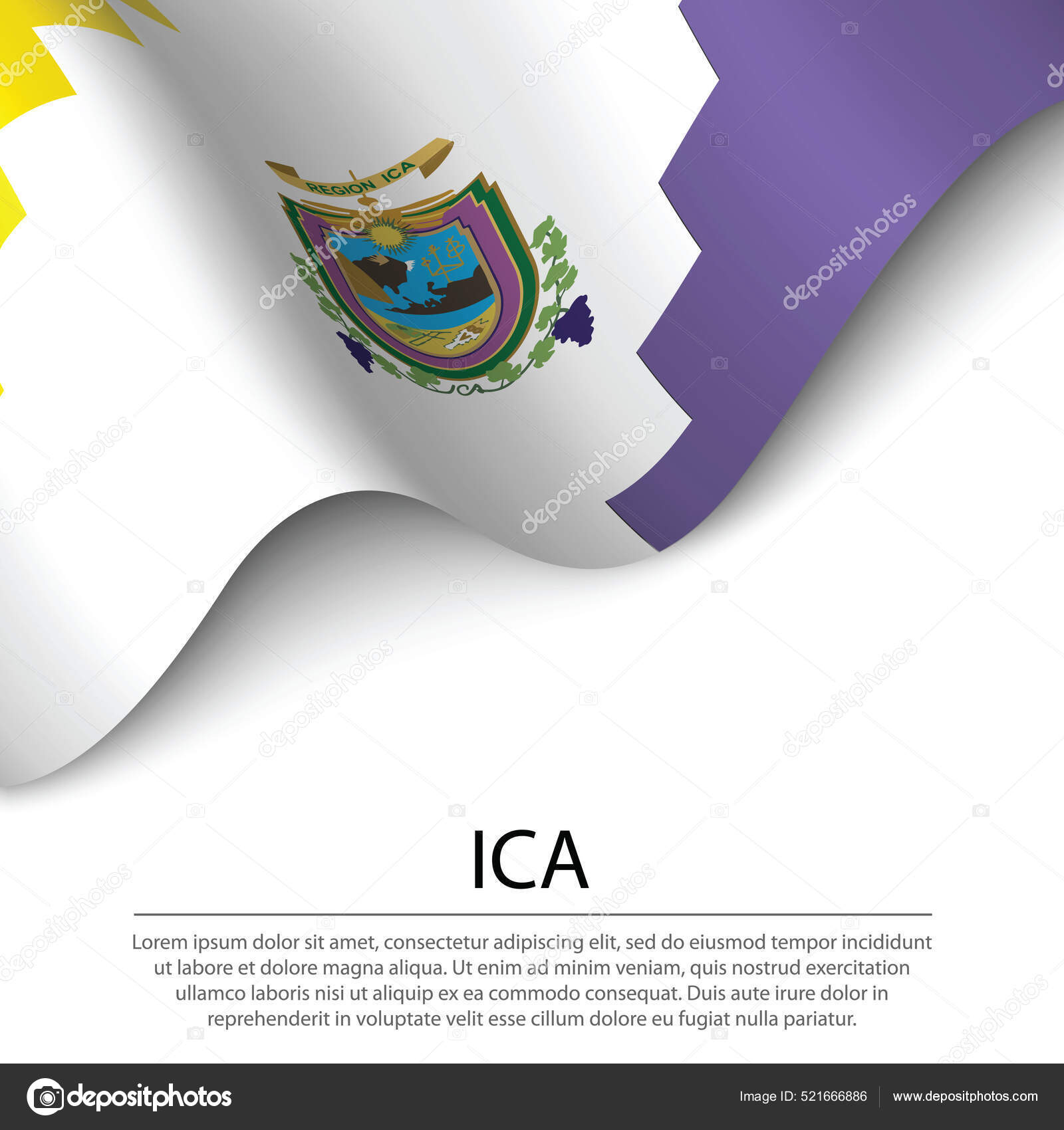 Waving Flag Ica Region Peru White Background Banner Ribbon Vector Stock ...