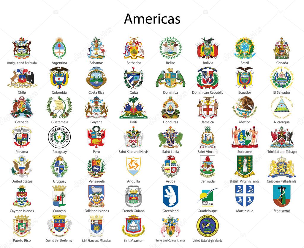 Set Escudo de armas de los países de América, colección de emblemas de ...