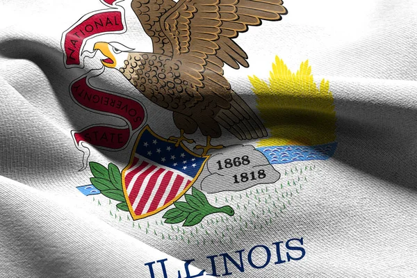 3D illustration flag of Illinois is a state of United States. Waving on ...