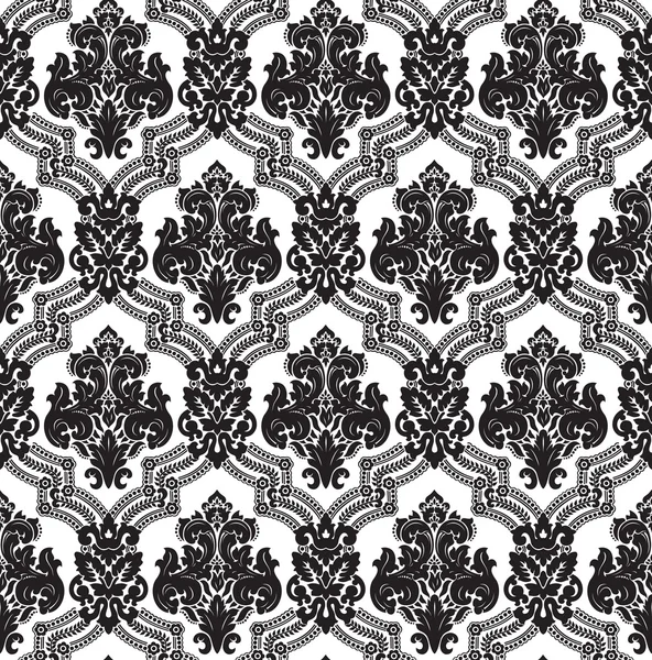 Vector. Seamless damask pattern. Fabric swatch. Black and white ...