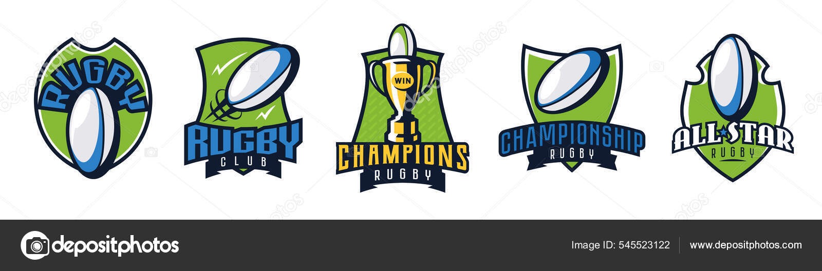 Set of logos, rugby emblems. Colorful collection of rugby emblems ...