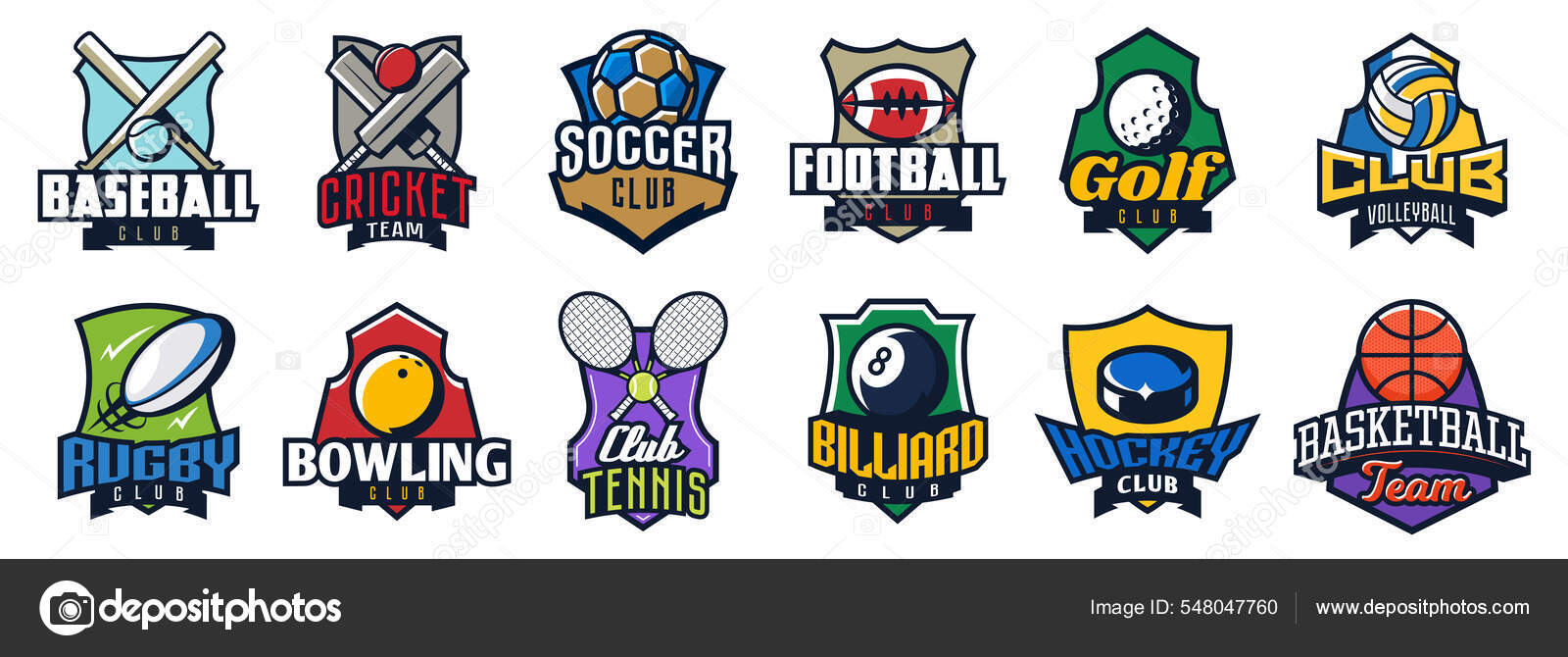 Set of sports logos. Emblems soccer, basketball, cricket, hockey ...