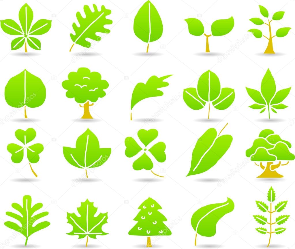 Pflanzen, Blätter, Bäume Icon Set. - Vektorgrafik: lizenzfreie Grafiken ...