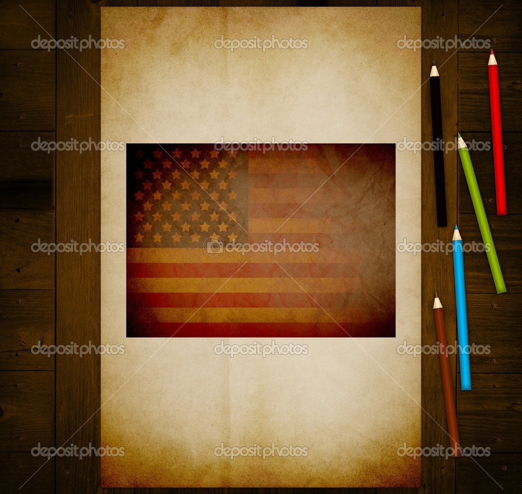Old Paper on Wooden Table with 4th of july draw — Stock Photo © maxym ...